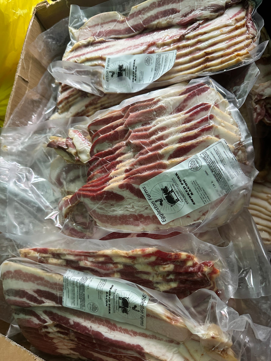 Pasture Raised Pork Bacon, Cured 1# pkt – Eggleston Farm Fresh Foods